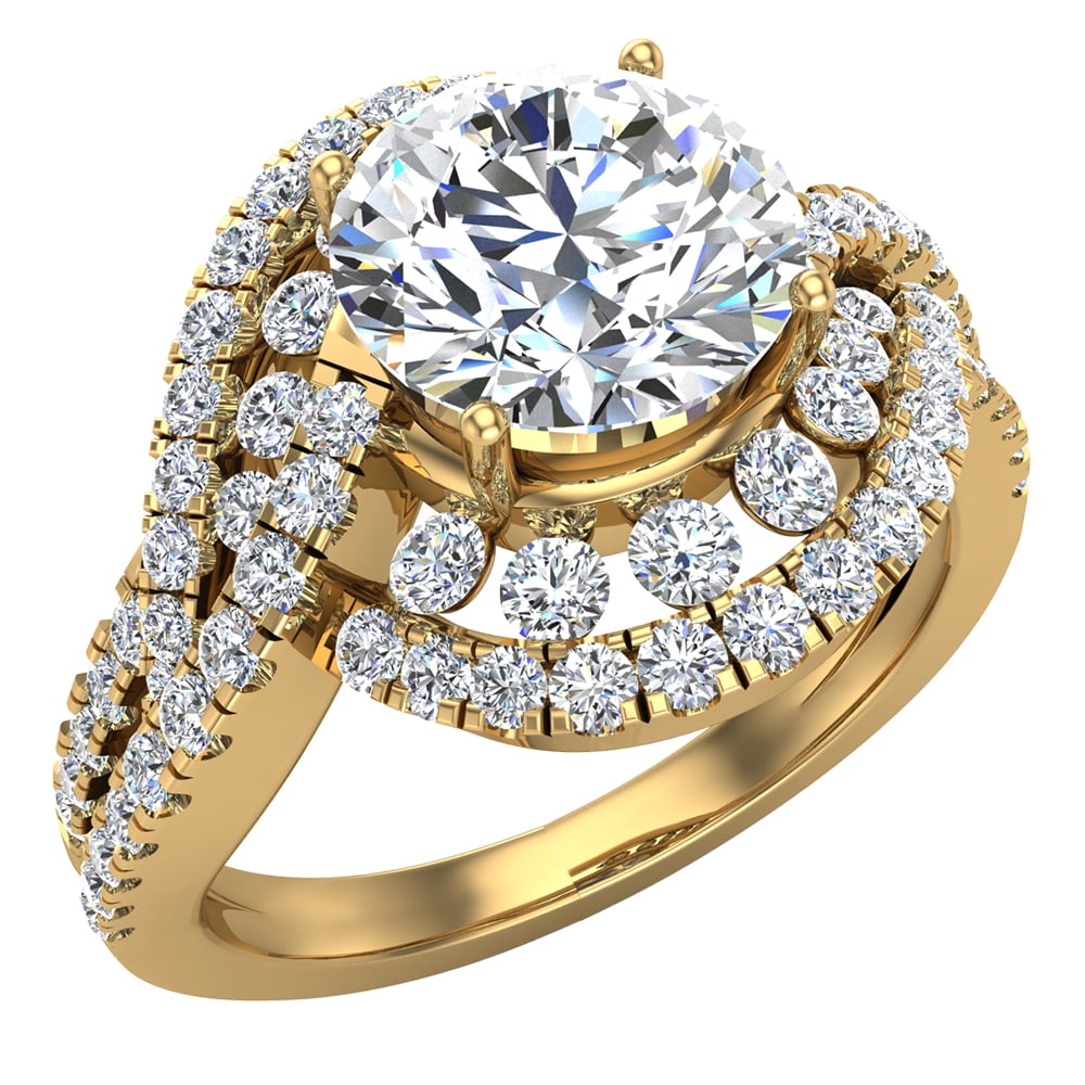 2.35 CT TW Twirl Diamond Engagement Ring with Channel Set Diamonds 14K ...