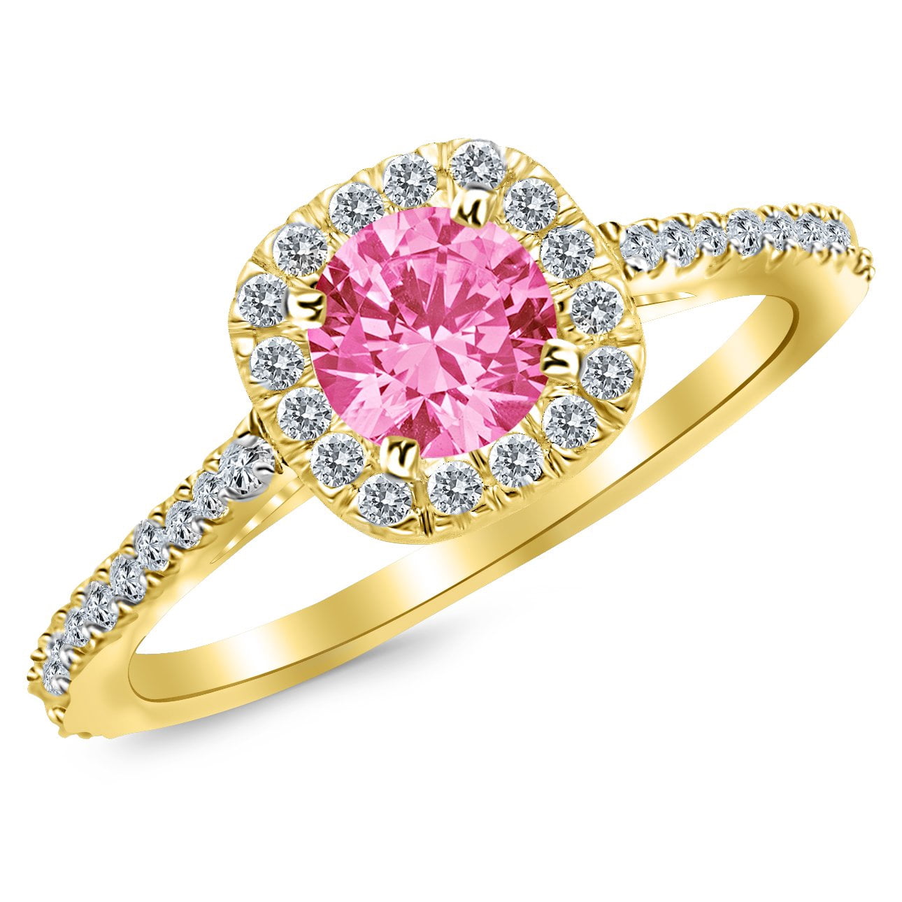 2.35 Carat 14K Yellow Gold Gorgeous Classic Cushion Halo Style Diamond ...