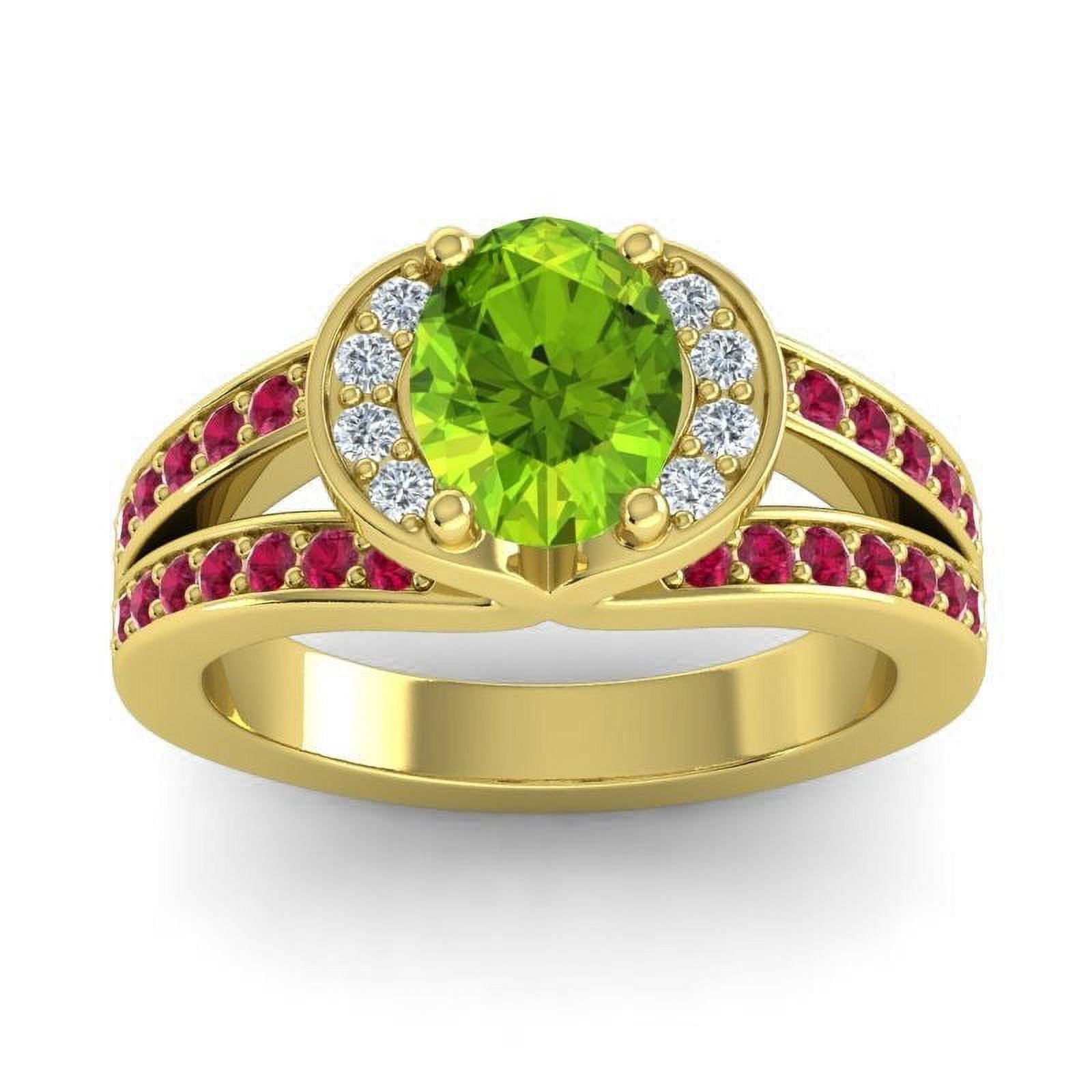 2.35 Carat Elegant Oval Cut Peridot & Red Ruby Gemstone Bridal Ring for ...