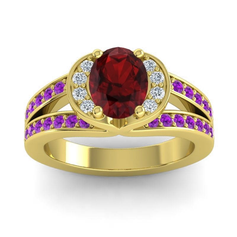 2.35 Carat Garnet & Amethyst Gemstone Elegant Wedding Ring for Women Solid 18K Yellow Gold Size ...