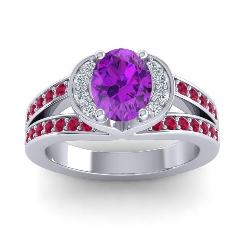 2.35 Carat Oval Cut Amethyst & Red Ruby Gemstone Stunning Bridal Ring ...