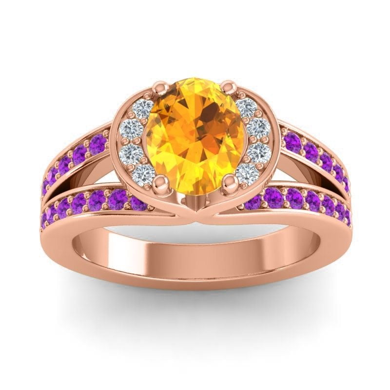2.35 Carat Oval Cut Citrine & Amethyst Gemstone Shiny Engagement Ring ...