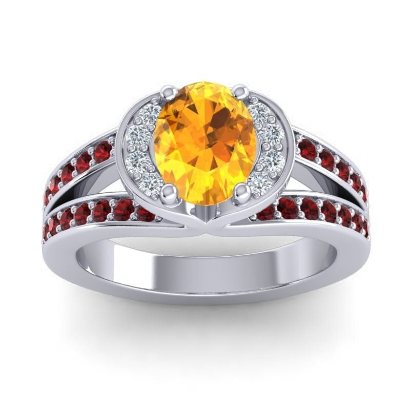 2.35 Carat Shiny Citrine & Garnet Gemstone Wedding Ring for her Solid ...