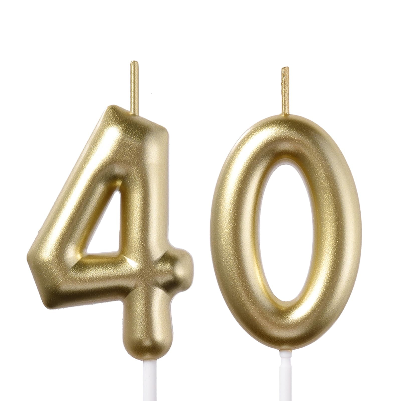 2.35 Inch Gold 40 Birthday Candles, 3D Diamond Number 40th Cake Topper ...