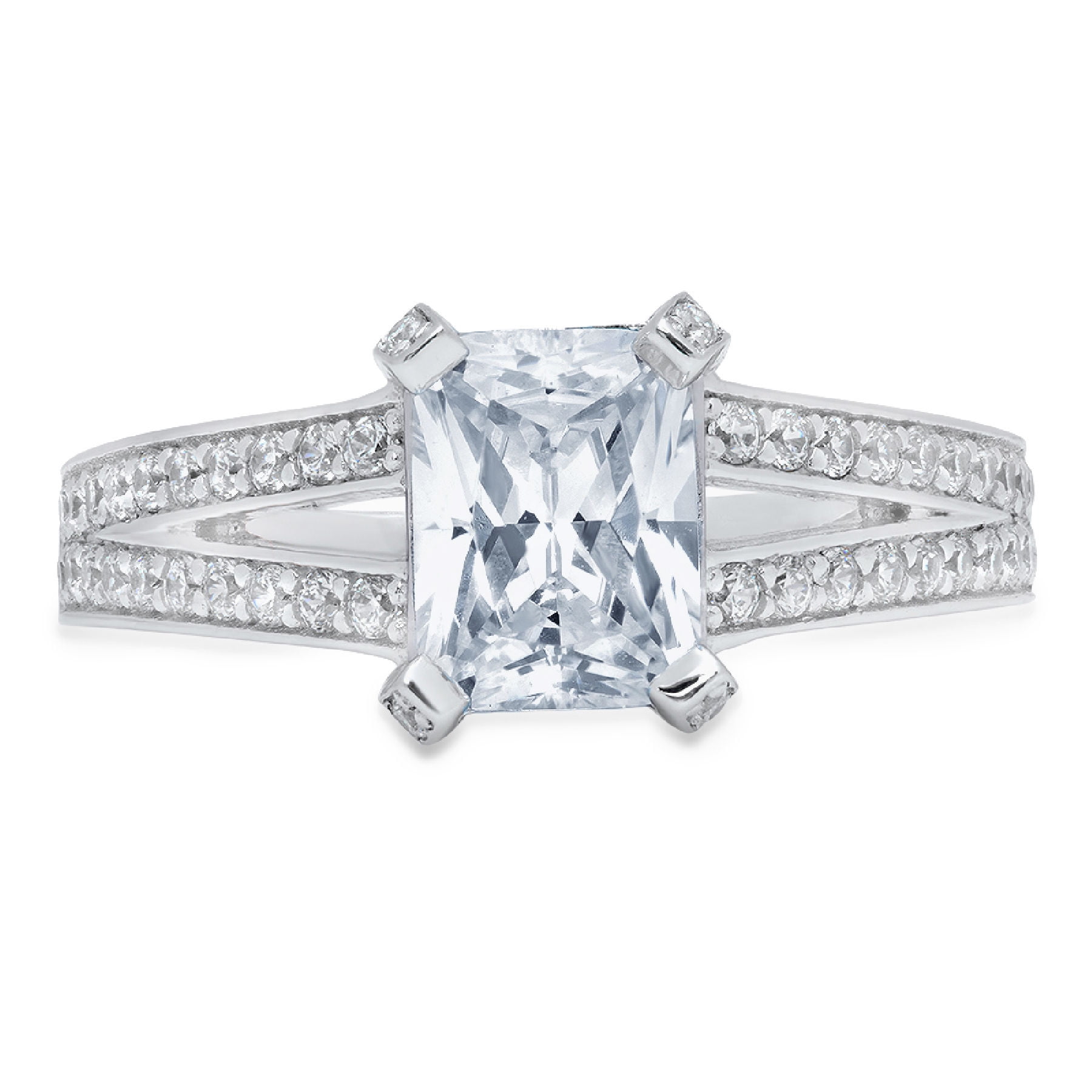 2.35 ct Emerald Cut Natural Swiss Blue Topaz Solitaire with Simulated Diamond Accents 14K White ...