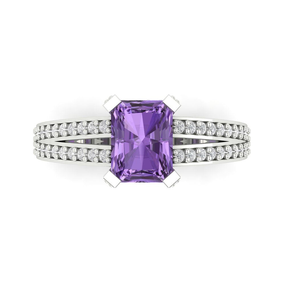 2.35 ct Emerald Cut Simulated Alexandrite Solitaire with Accents Engagement Ring for Women in ...