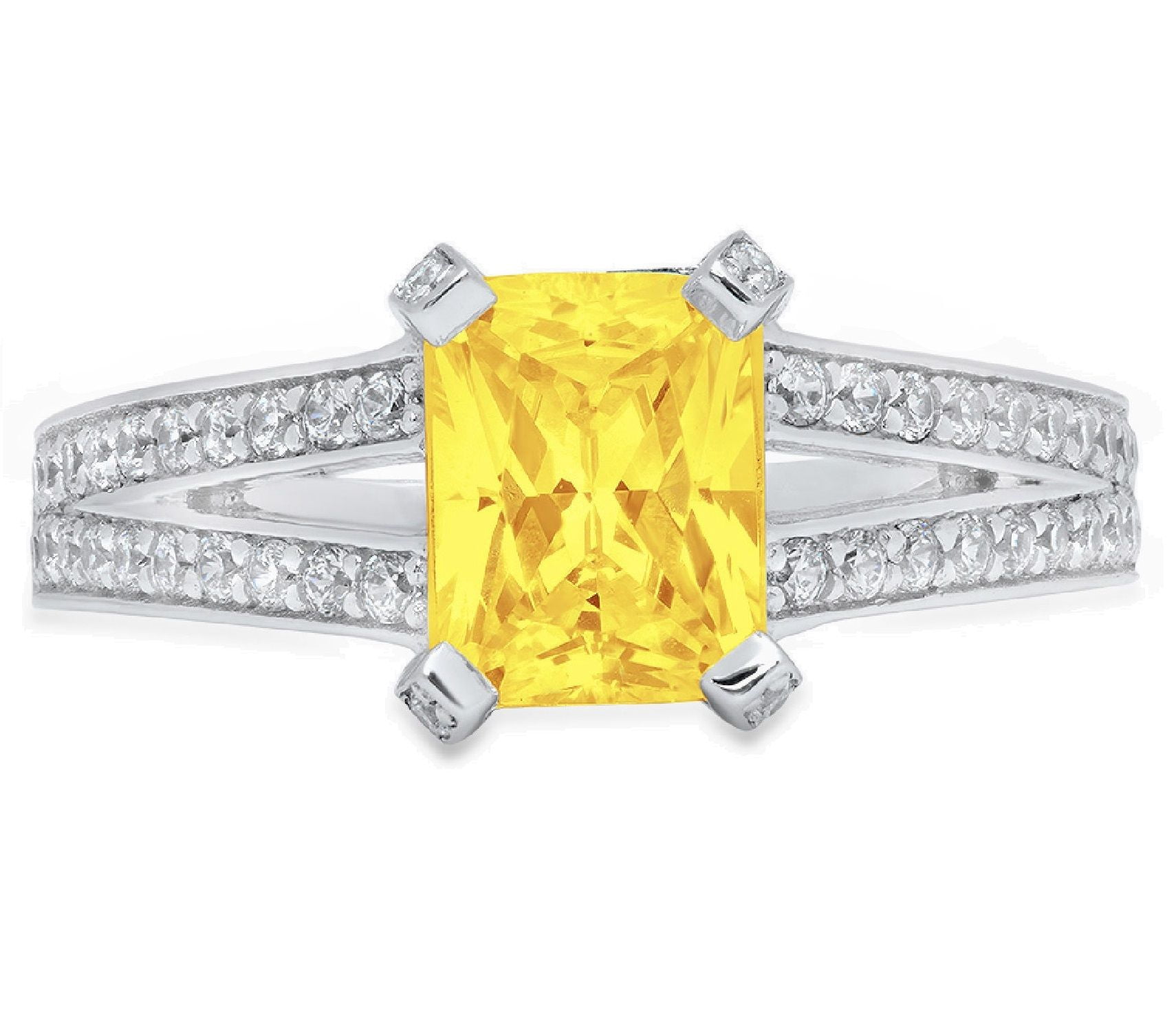 2.35 ct Emerald Cut Simulated Yellow Diamond Solitaire with Simulated ...