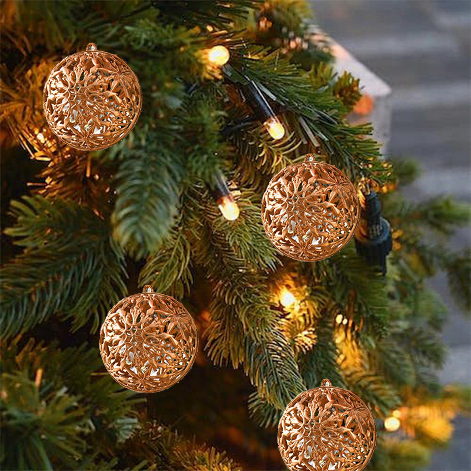 2.36 Inch 6-Piece Christmas Ornament Set Gold White Red Khaki Hollowed ...