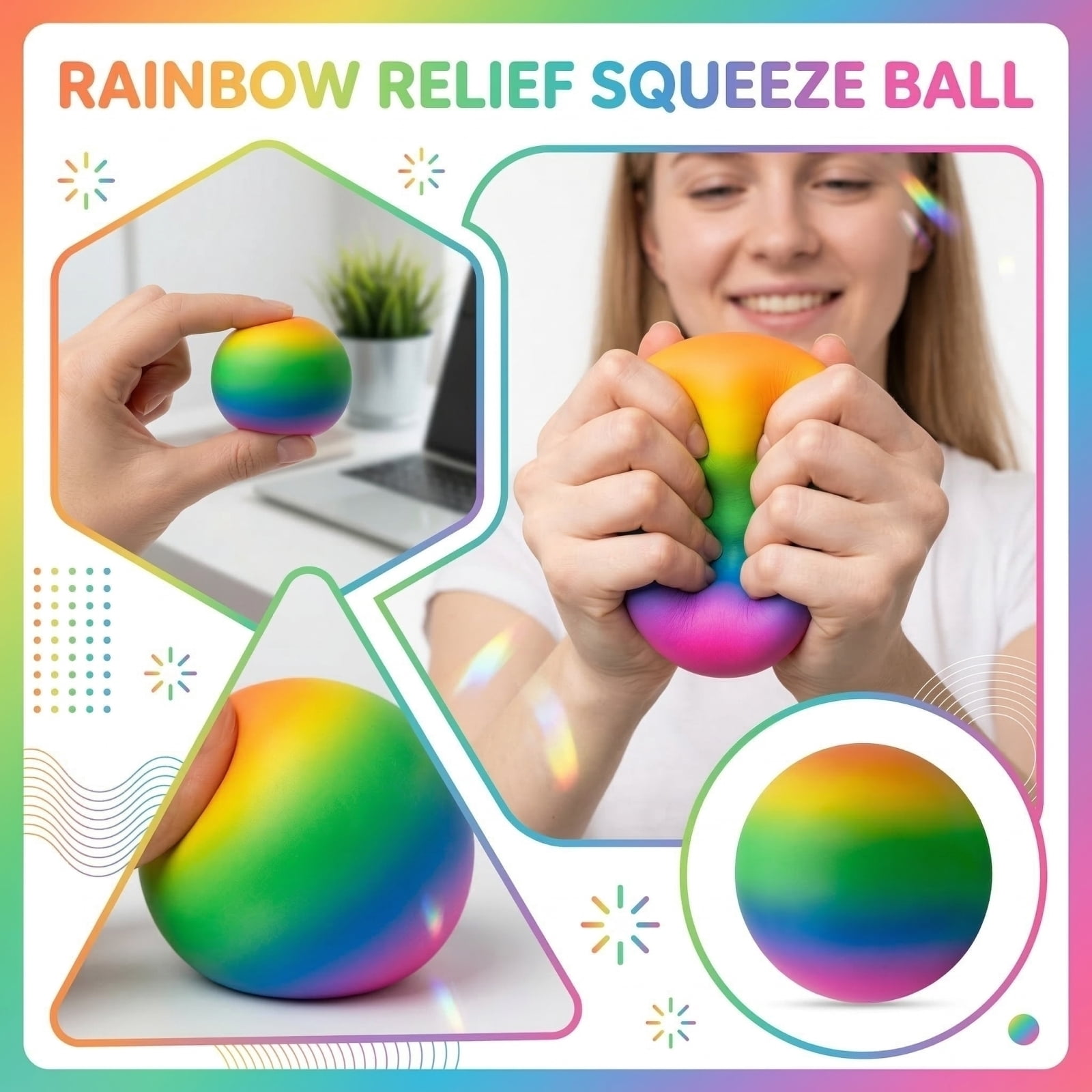 2.36-Inch Rainbow Stress Ball -Jumbo Big Squeeze Relief! Fills Your ...