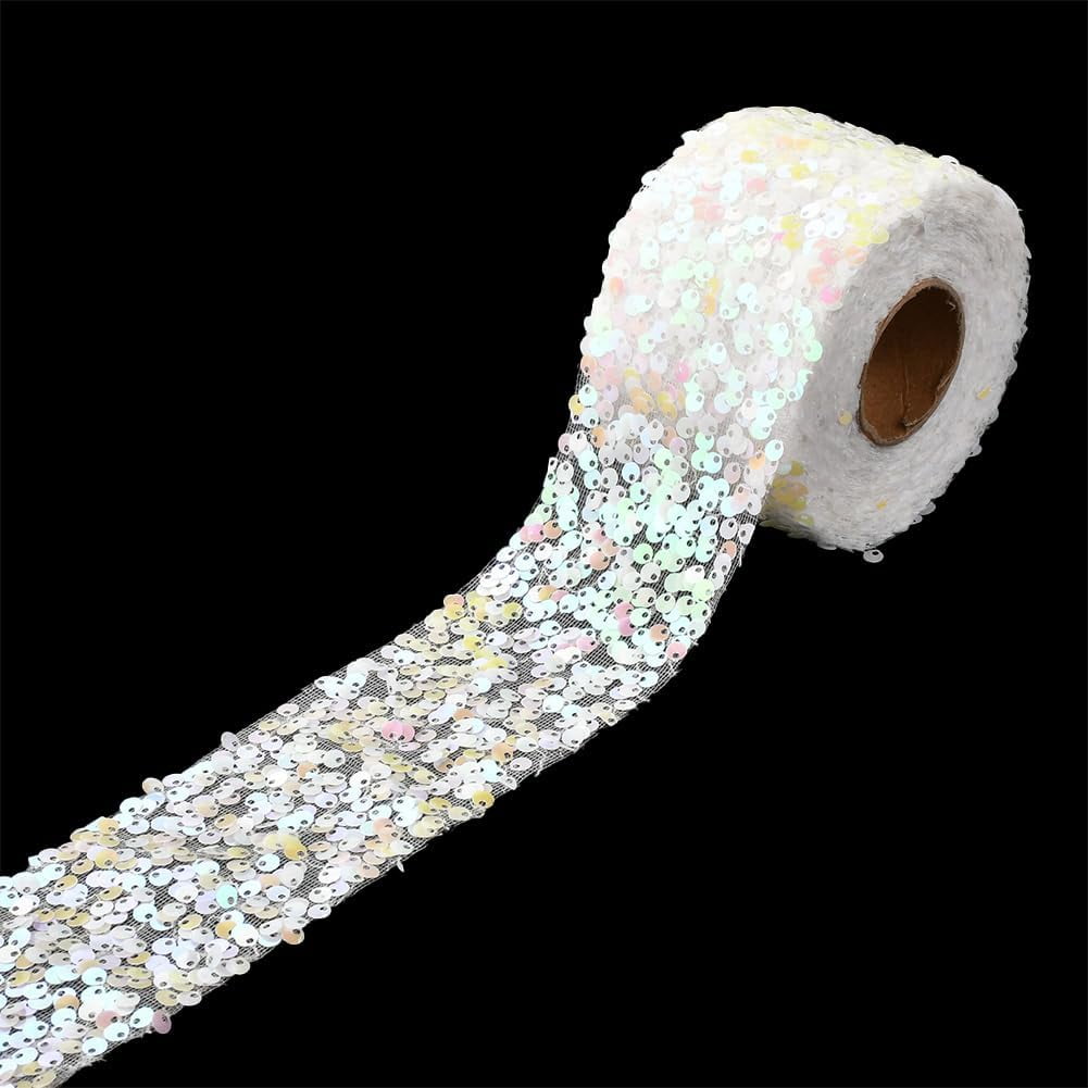 2.36 Inch White Sequin Ribbon Sequins Beaded Trim Wide Sparkle Glitter ...