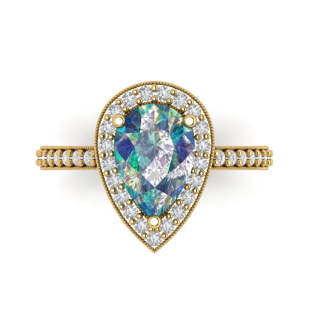 2.36 ct Pear Cut Blue Moissanite with Simulated Diamond Halo Accents ...