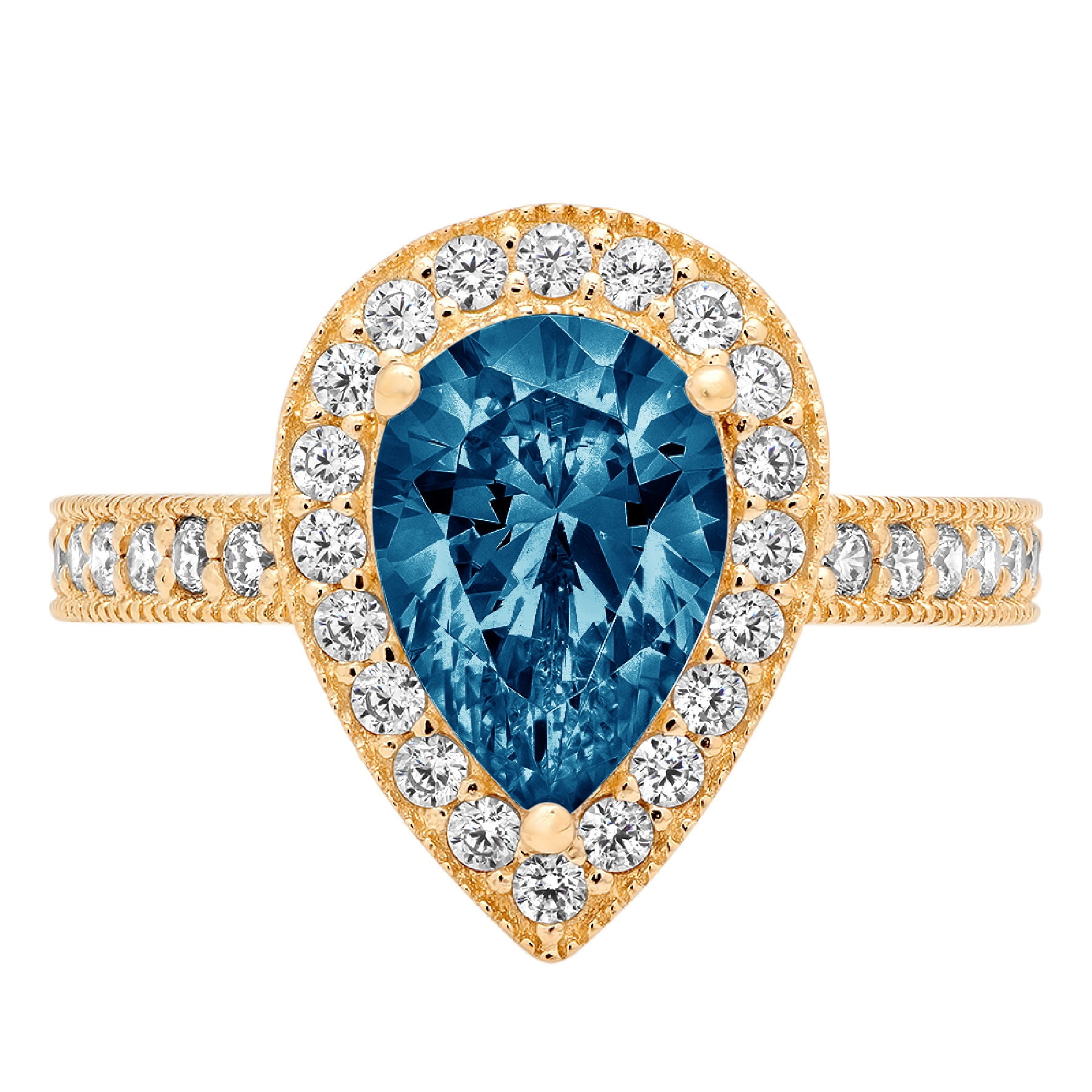 2.36 ct Pear Cut Natural London Blue Topaz with Simulated Diamond Halo ...