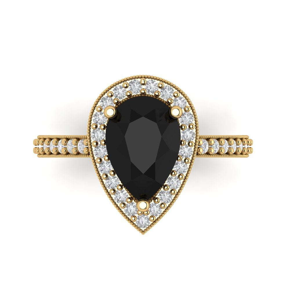 2.36 ct Pear Cut Natural Onyx Halo Engagement Ring for Women in 14K Yellow Gold - Walmart.com