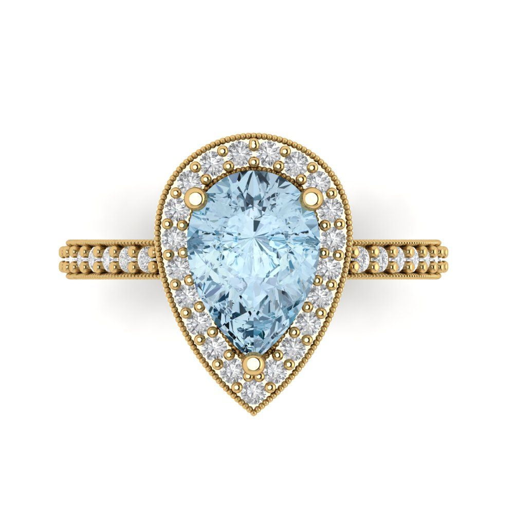 2.36 ct Pear Cut Simulated Blue Diamond with Simulated Diamond Halo Accents 18K Yellow Gold ...