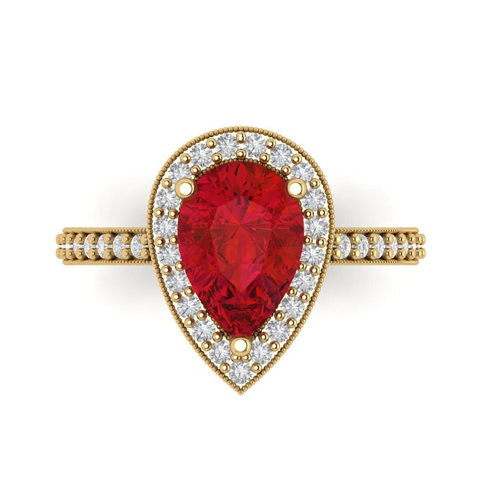 2.36 ct Pear Cut Simulated Ruby Halo Engagement Ring for Women in 18K Yellow Gold - Walmart.com