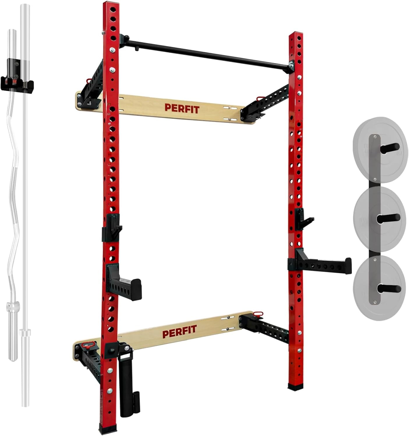 2.36''x 2.36'' Folding Squat Rack Wall Mounted 1100LBS Folding Power ...