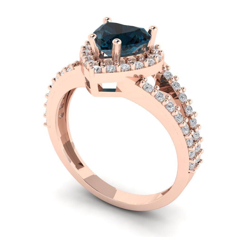 2.36ct pear cut natural swiss blue topaz 18k yellow gold engraving statement bridal wedding halo ...