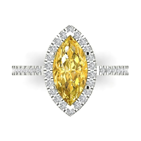 2.38ct marquise cut yellow natural citrine 14k white gold halo Bridal ...