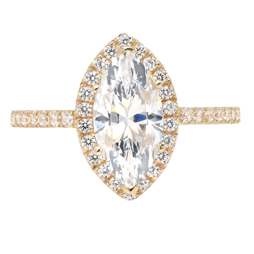 2.38 ct Marquise Cut Genuine Cultured Diamond VS1-VS2 J-K 14K Yellow Gold Halo Promise Wedding ...