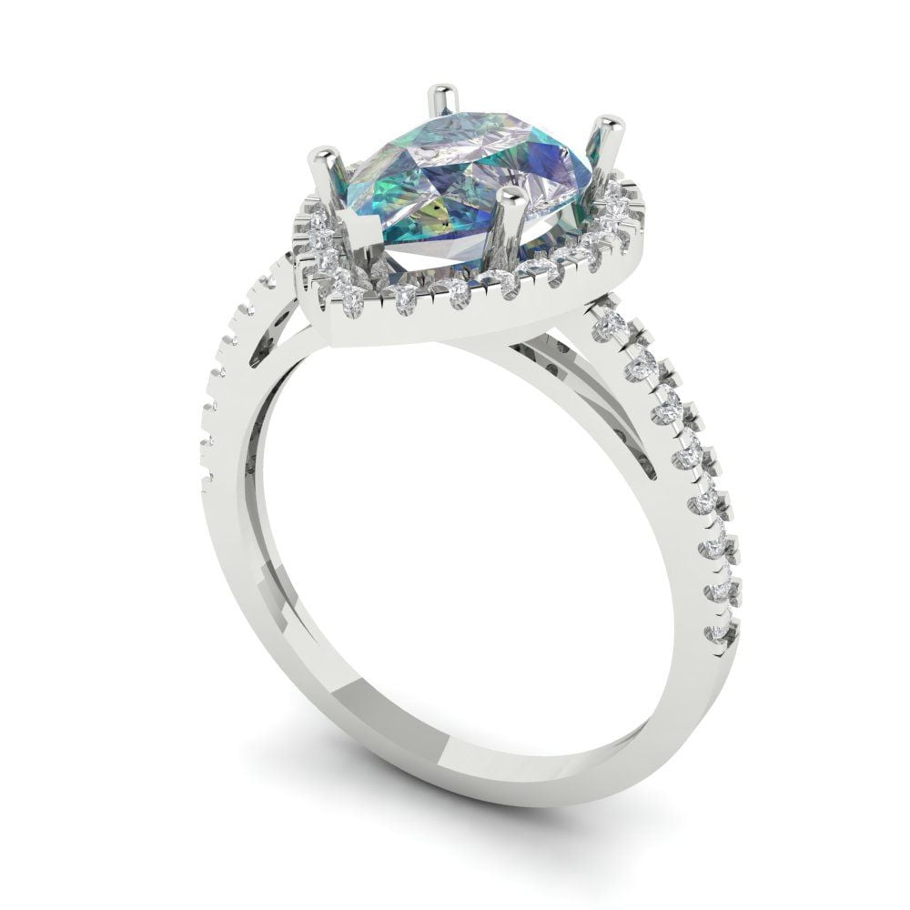 2.38 ct Pear Cut Blue Moissanite Halo Engagement Ring for Women in 18K White Gold - Walmart.com