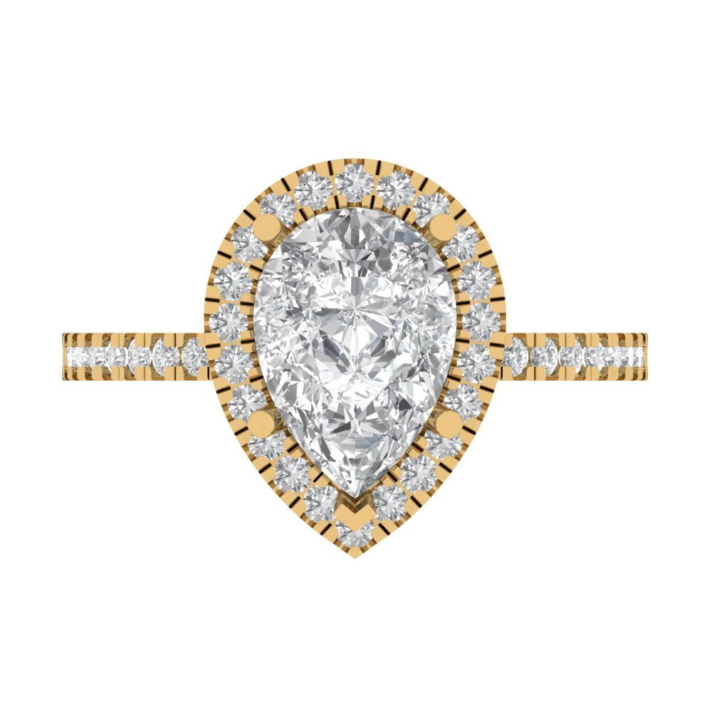 2.38 ct Pear Cut Moissanite with Simulated Diamond Halo Accents 18K ...