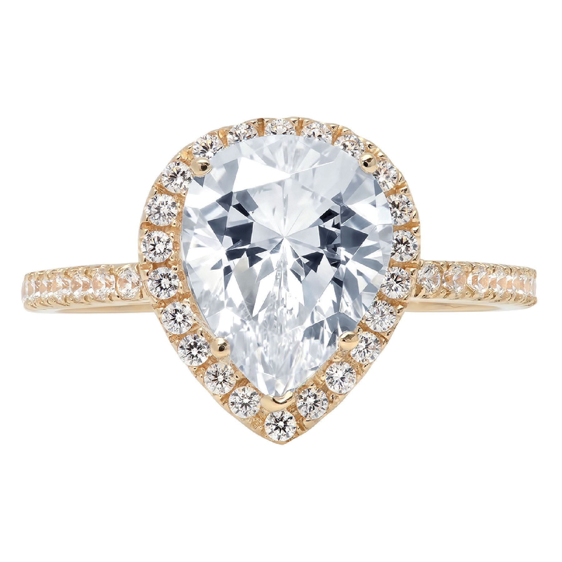 2.38 ct Pear Cut Simulated Blue Diamond with Simulated Diamond Halo Accents 18K Yellow Gold ...