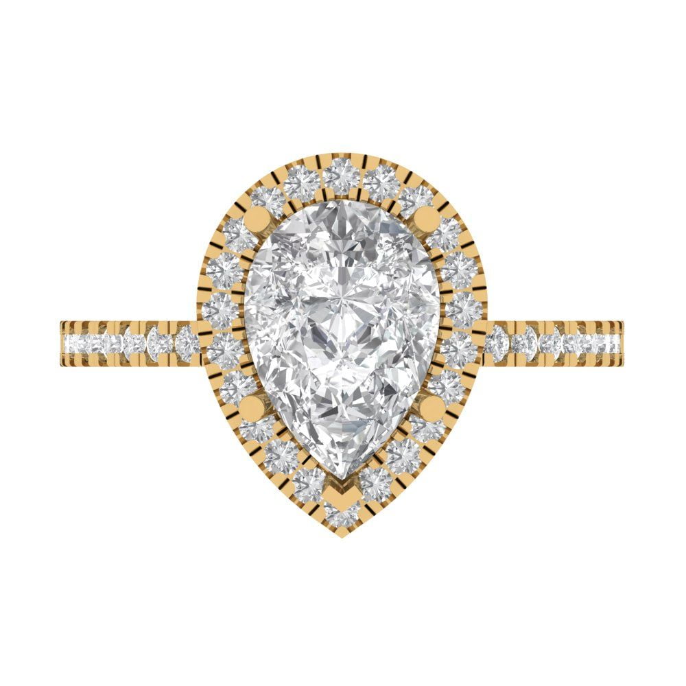 2.38 ct Pear Cut Simulated Diamond Halo Engagement Ring for Women in 18K Yellow Gold - Walmart.com