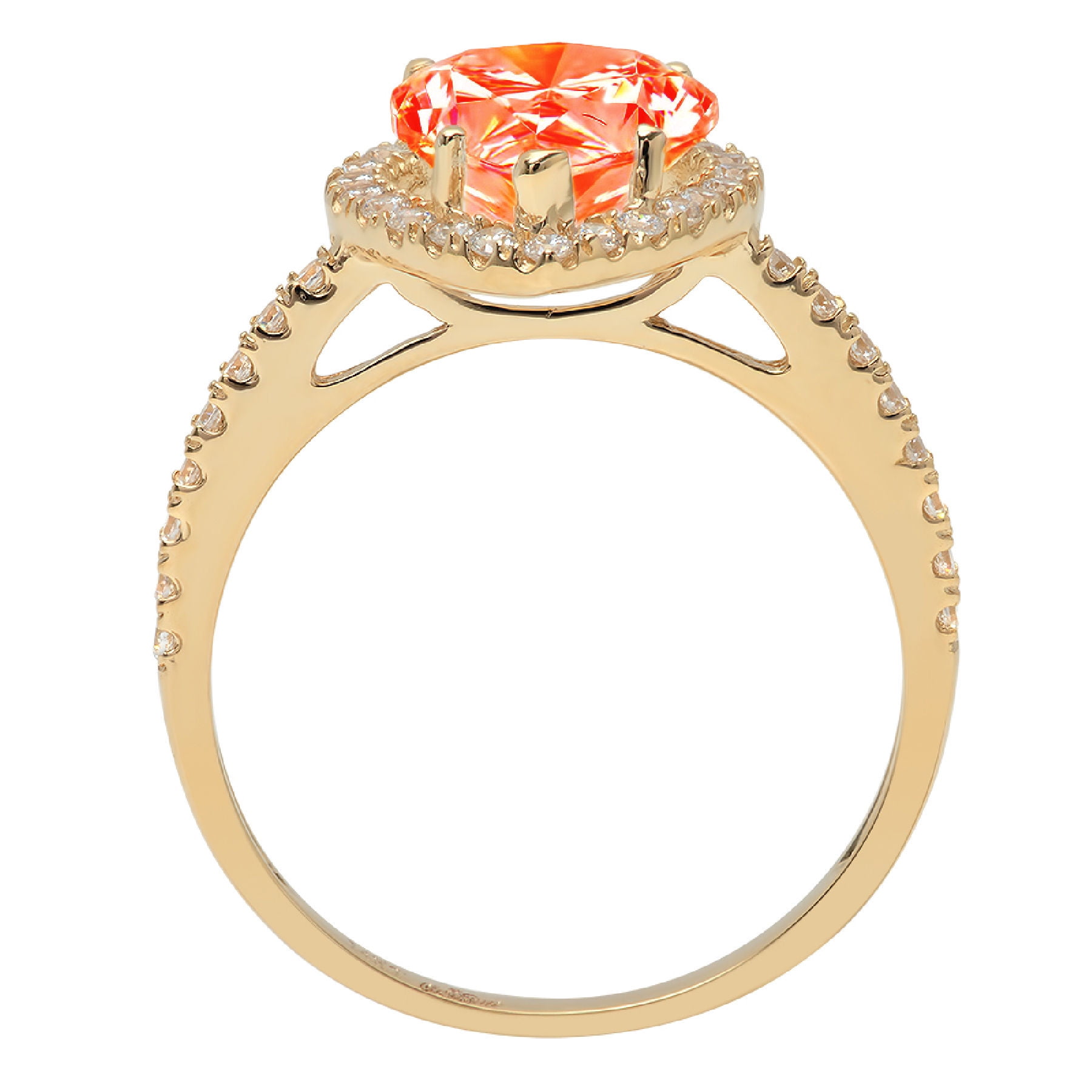 2.38 ct Pear Cut Simulated Red Diamond Halo Engagement Ring for Women in 18K Yellow Gold ...