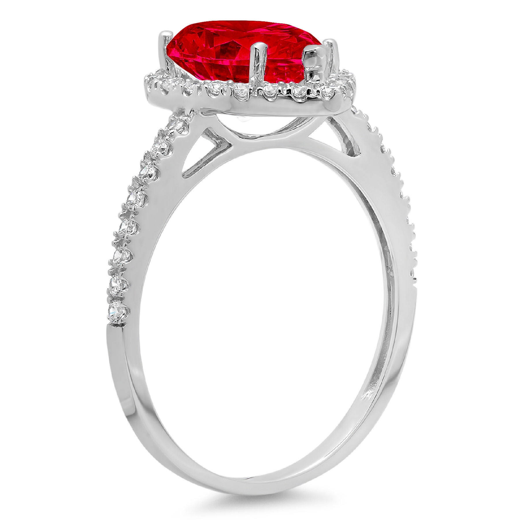 2.38 ct Pear Cut Simulated Ruby Halo Engagement Ring for Women in 18K ...