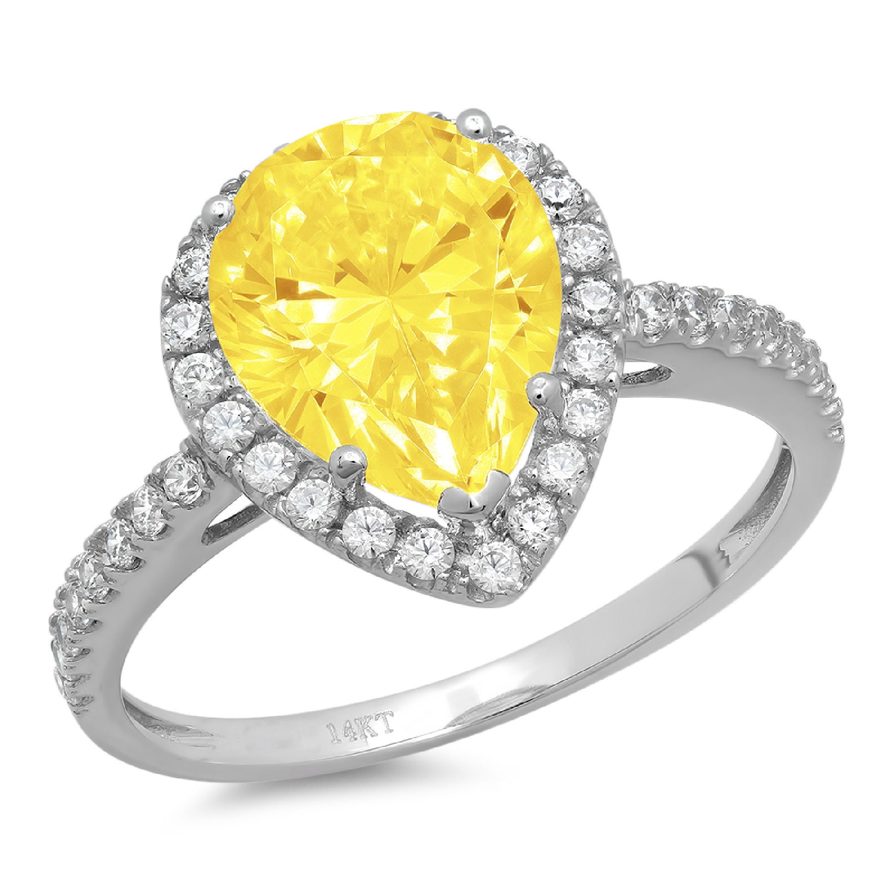 2.38 ct Pear Cut Simulated Yellow Diamond with Simulated Diamond Halo ...