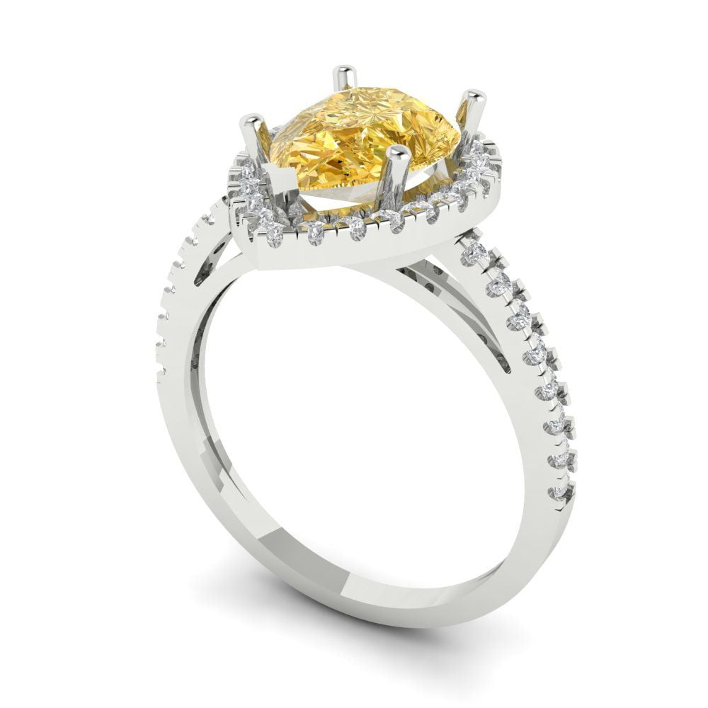 2.38 ct Pear Cut Yellow Moissanite Halo Engagement Ring for Women in 18K White Gold - Walmart.com