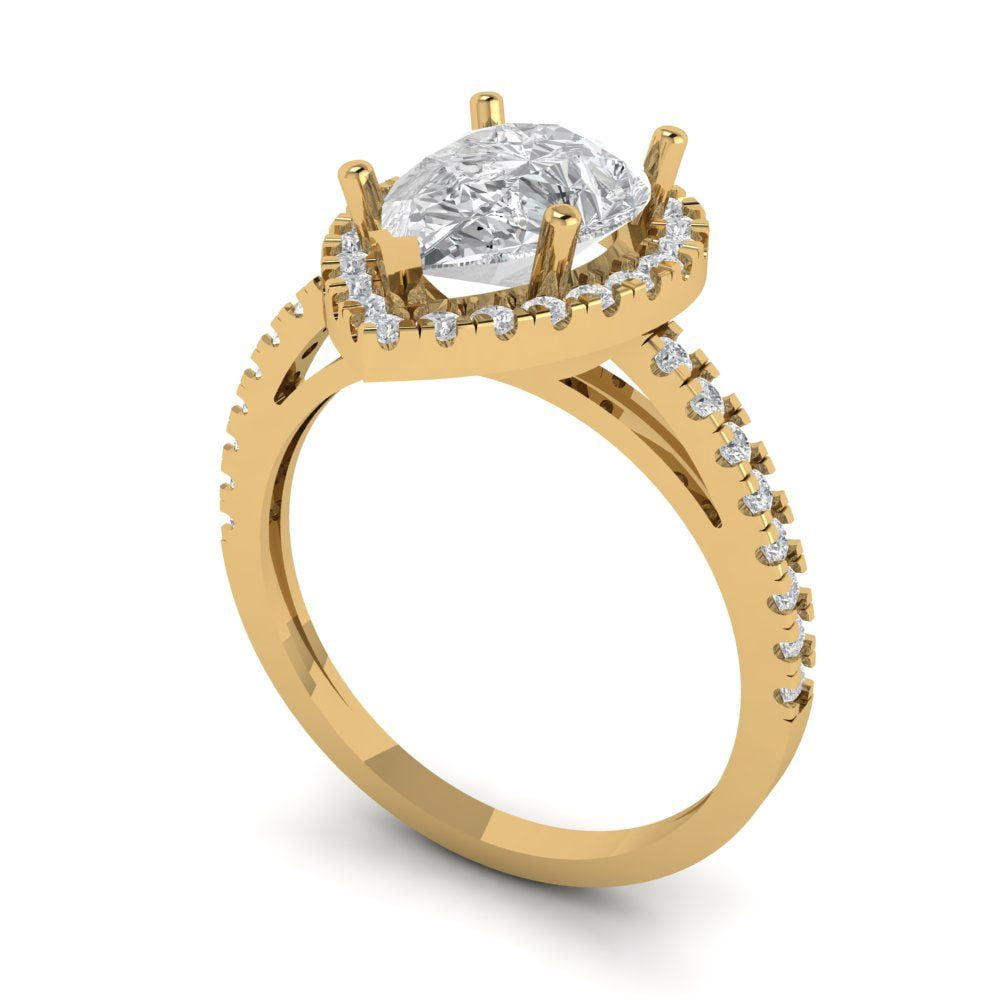 2.38 ct pear cut clear Zircon 18k yellow gold halo Bridal Wedding ...