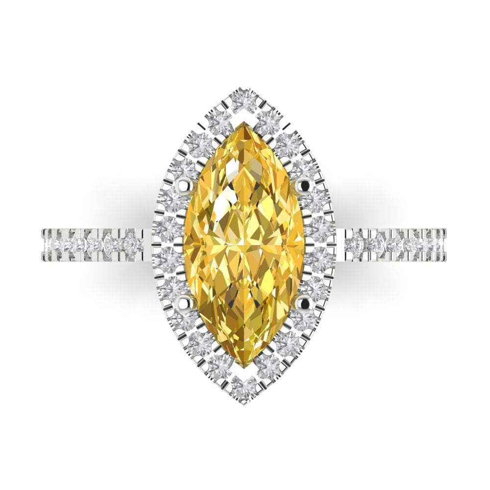 2.38ct Marquise Cut Yellow Crystal 18k White Gold Engraving Statement ...