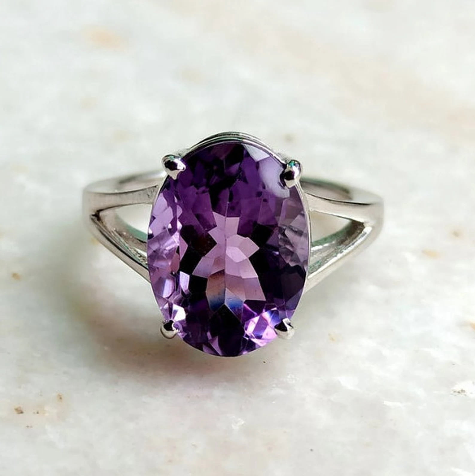2.3Ct Oval Cut Lab Created Amethyst Women Ring 14K White Gold Plated ...