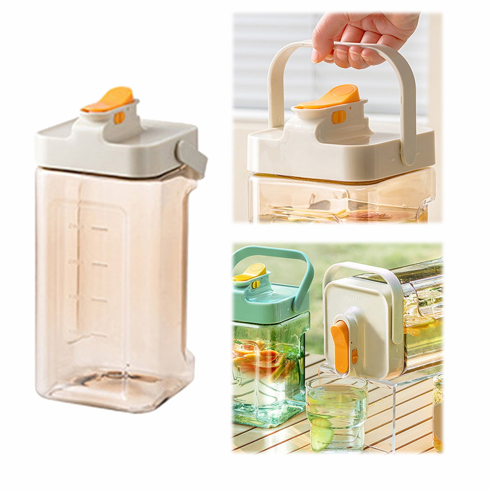 2.3L Clear Beverage Dispenser for Fridge - Premium Plastic Small Iced Water Jug Holder With ...