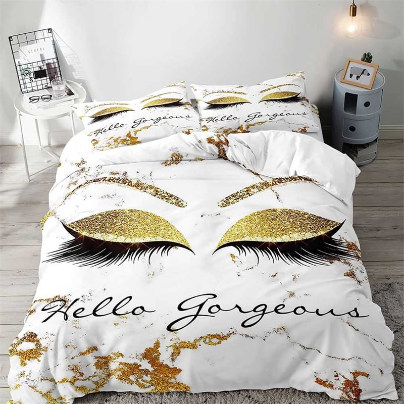 2/3PCS Hello Gorgeous King Duvet Cover Luxury Rose Gold Glitter Bling ...