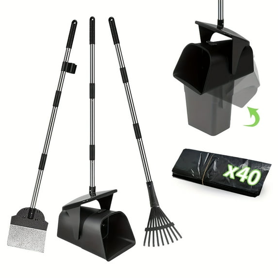 2/3Pcs Heavy Duty Dog Pooper Scooper with 40 Waste Bags - Long Handle ...