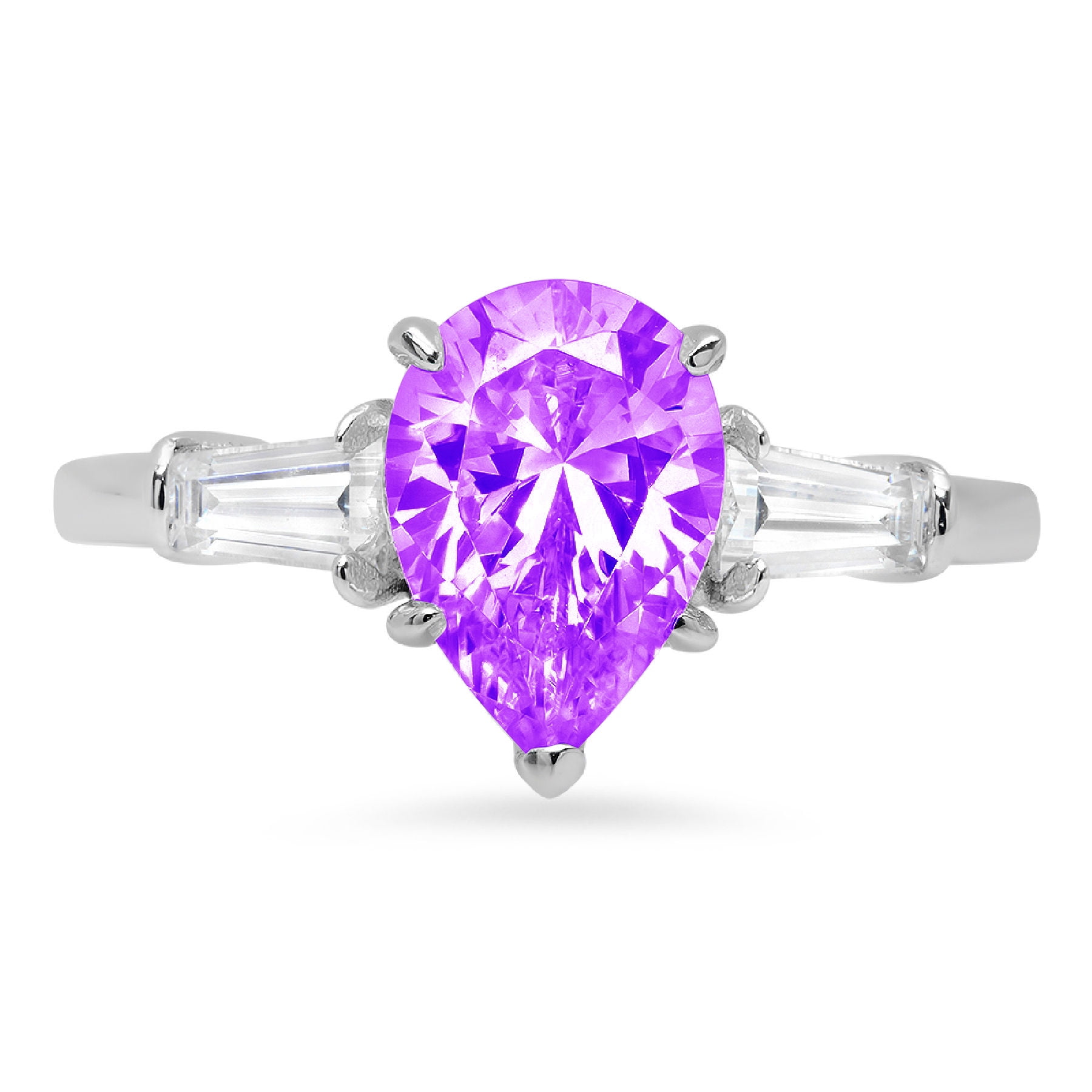 2.3ct Pear cut - Three- Stone - Simulated Amethyst - 18k White Gold ...