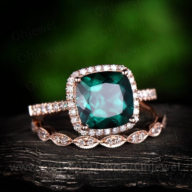 2.3ct green emerald engagement ring set rose gold 14K/18K emerald ring ...