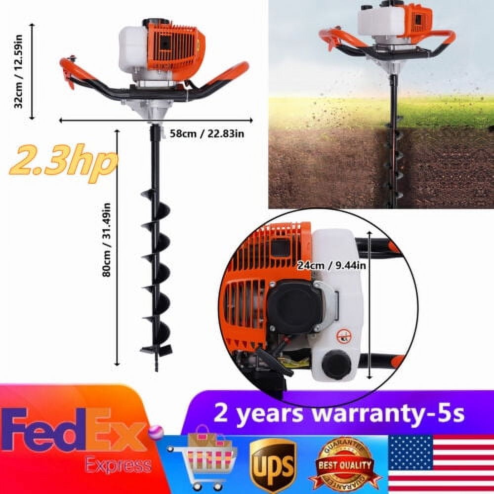2.3hp Gas Powered Post Hole Digger Earth Auger 52cc Powered Engine +4 ...