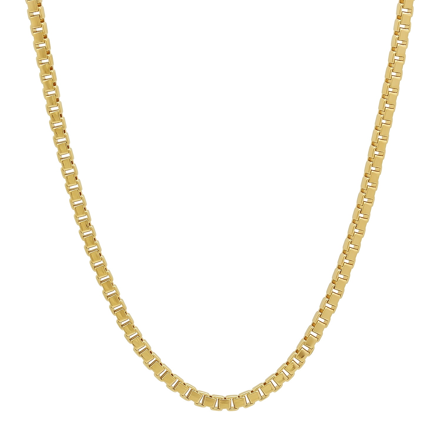 2.3mm 14k Yellow Gold Plated Square Box Chain Necklace, 24 inches ...