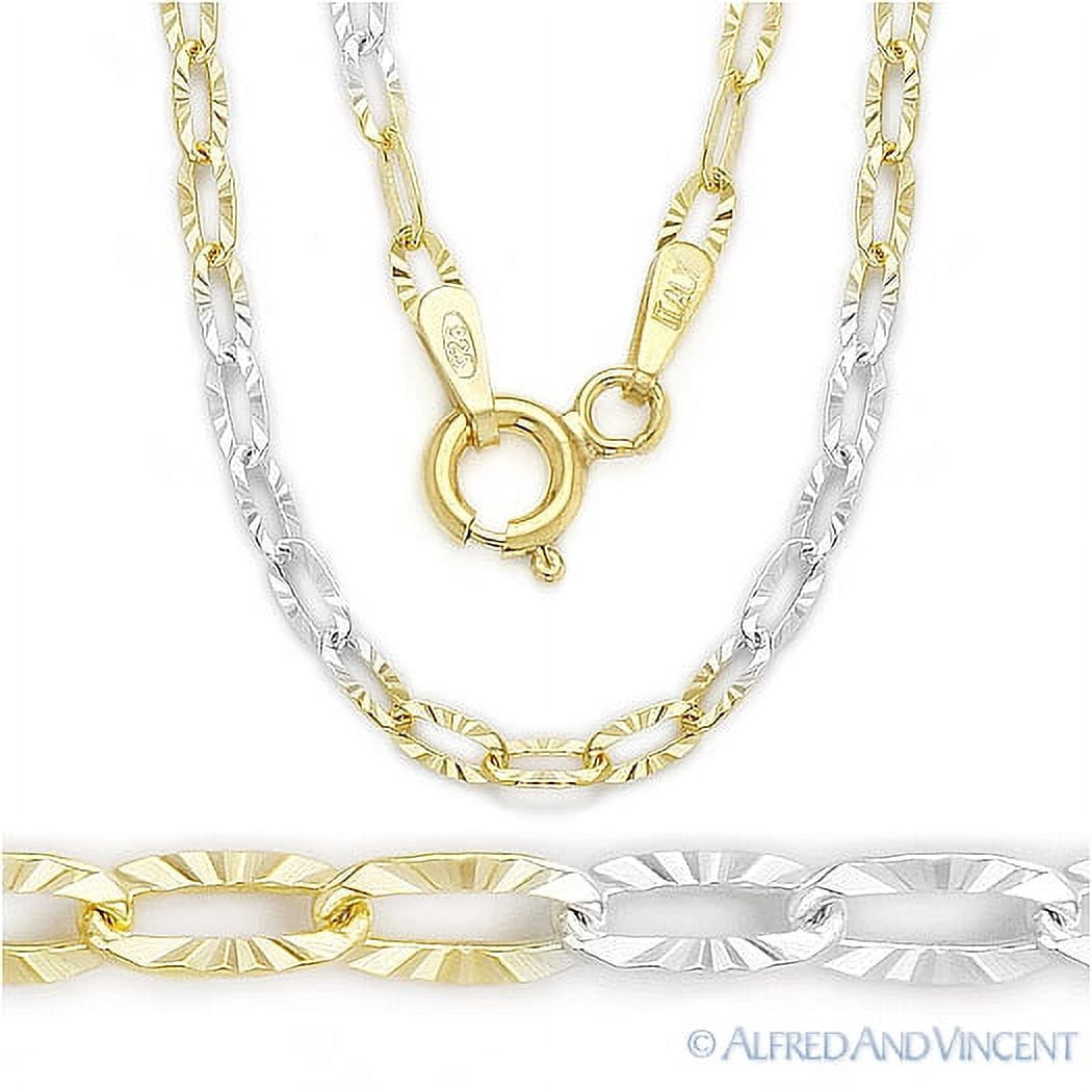 2.3mm D-Cut Pave Paper Clip Cable Link Chain Necklace in .925 Sterling ...