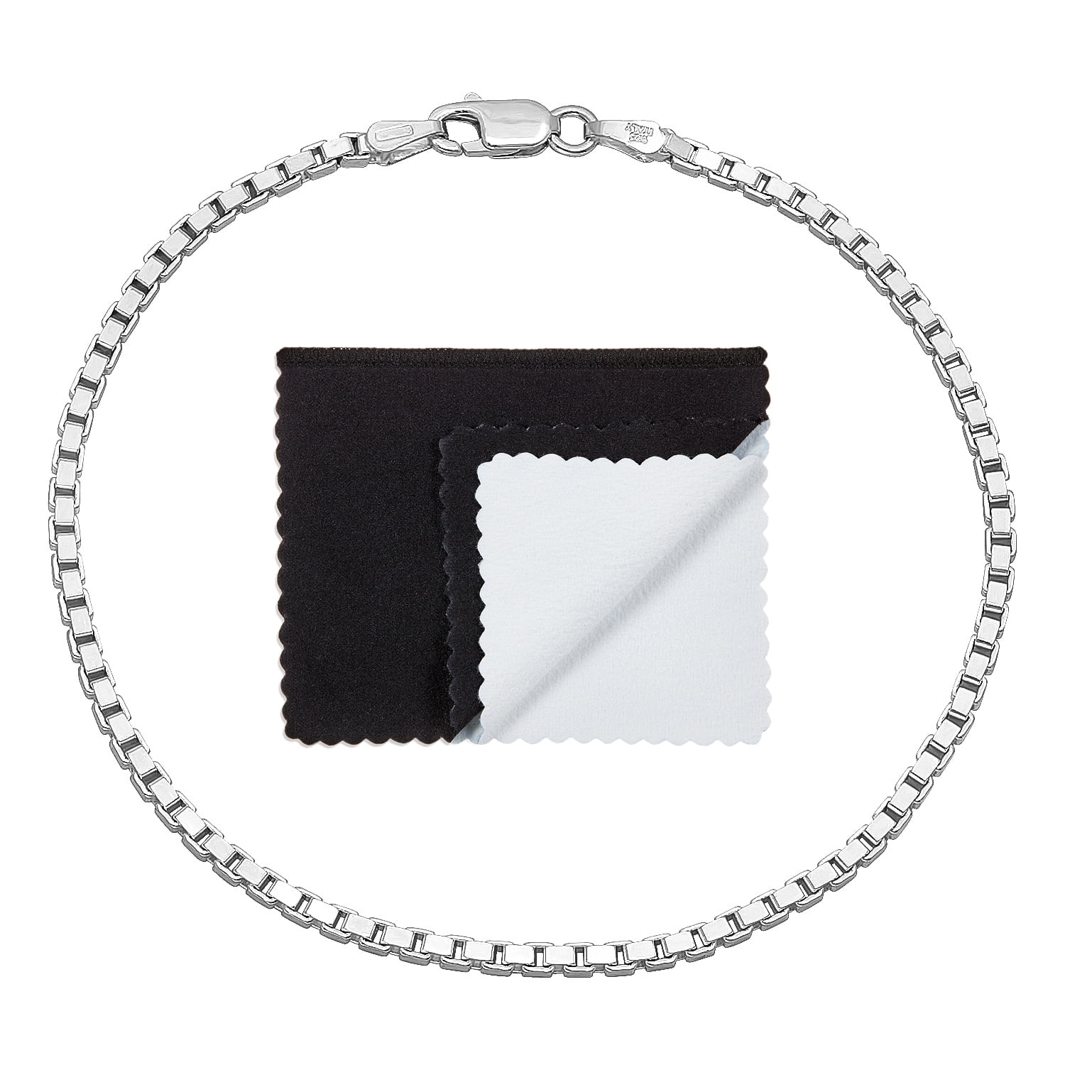 2.3mm Solid .925 Sterling Silver Square Box Chain Bracelet, 8 inches ...