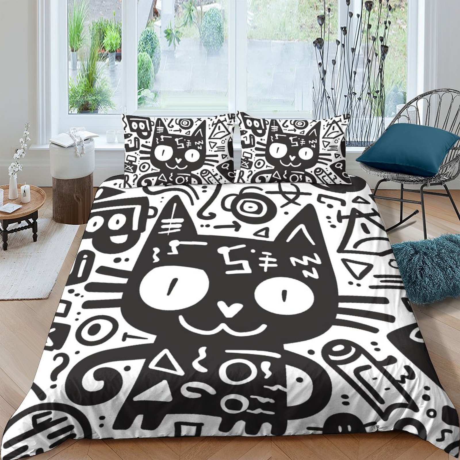2/3pcs Bedding Set Cartoon Cat Printed Bedspreads Bedroom Decor for ...