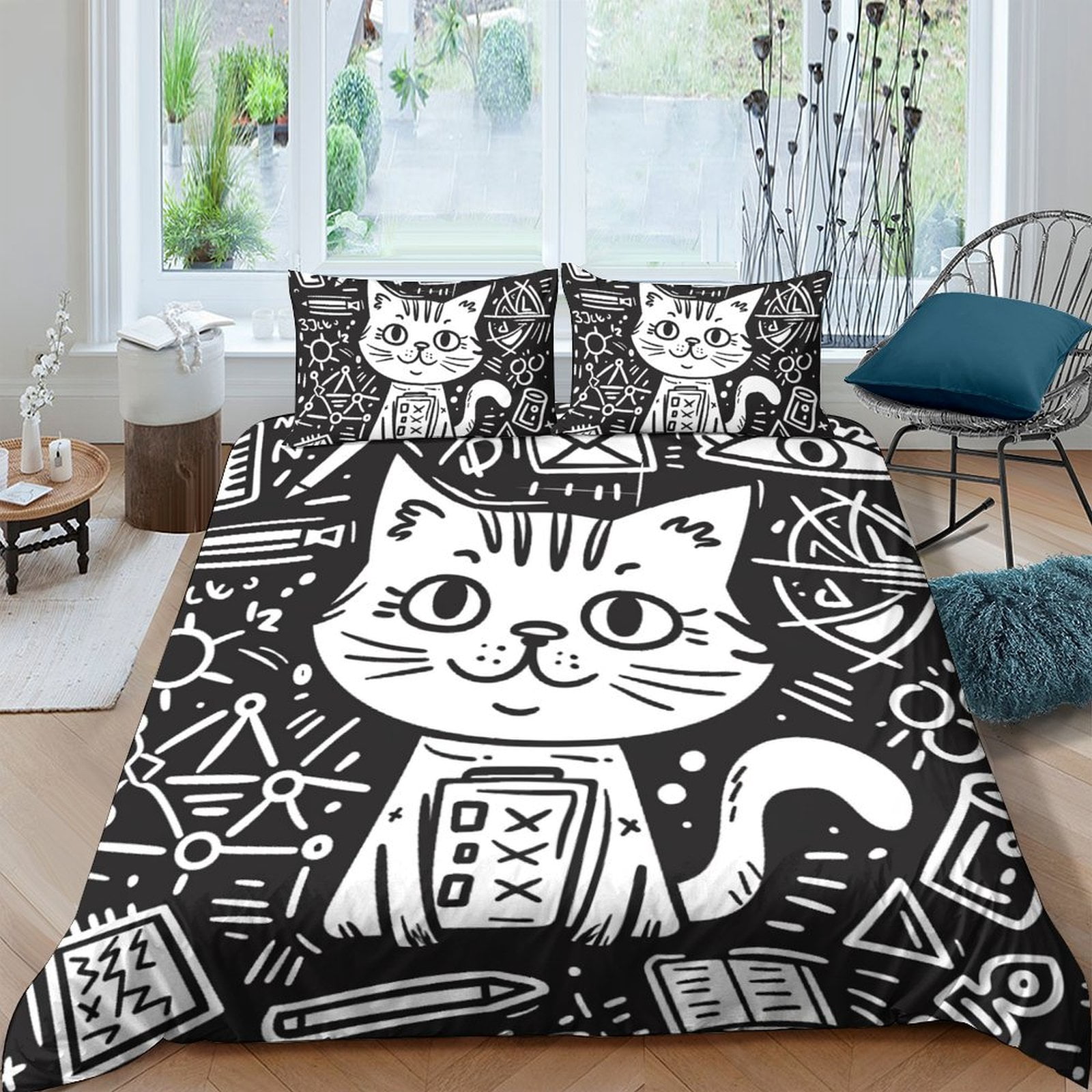 2/3pcs Bedding Set Cartoon Cat Printed Bedspreads Bedroom Decor for ...
