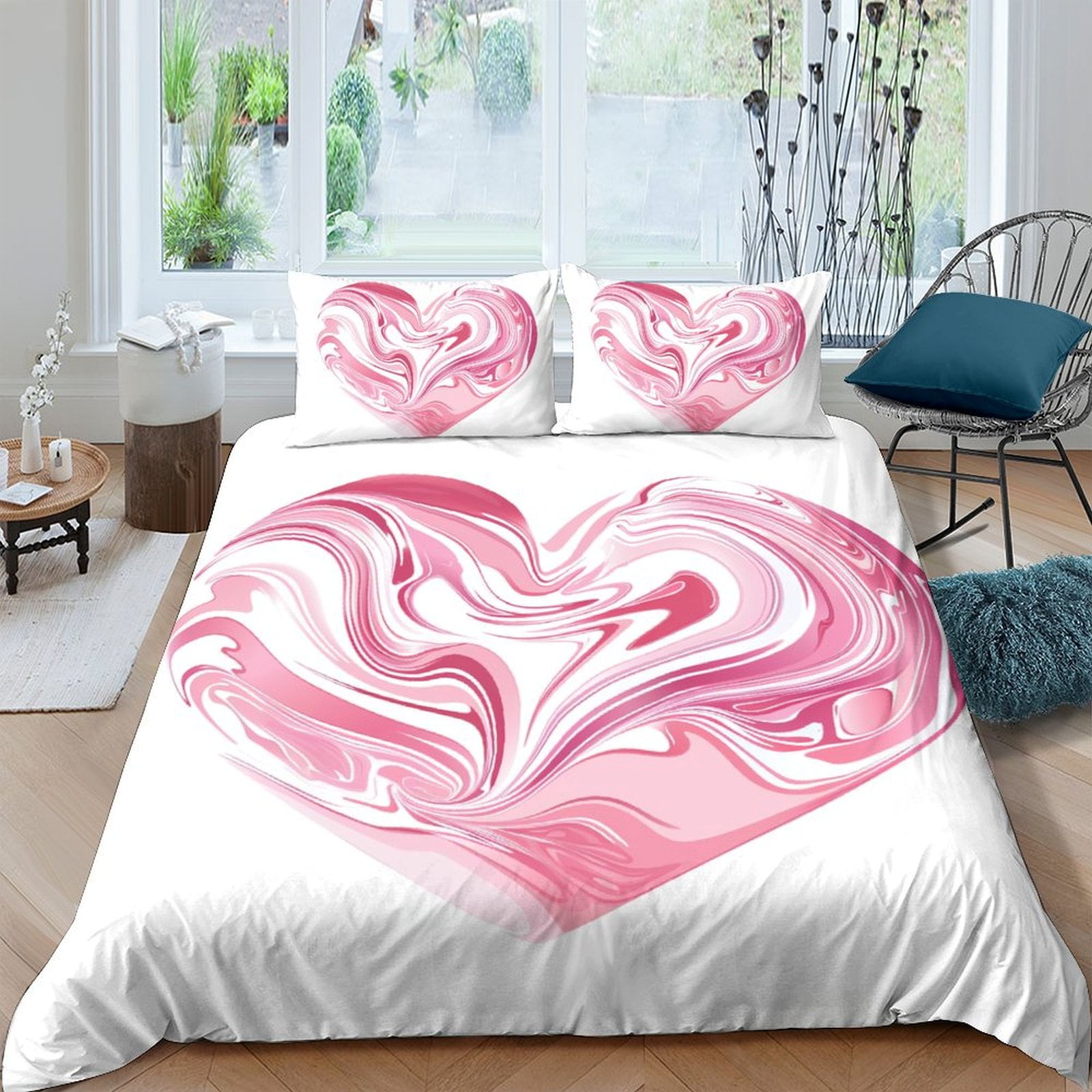 2/3pcs Bedding Set Comforter Cover Set Love Heart Printed Bedspreads ...