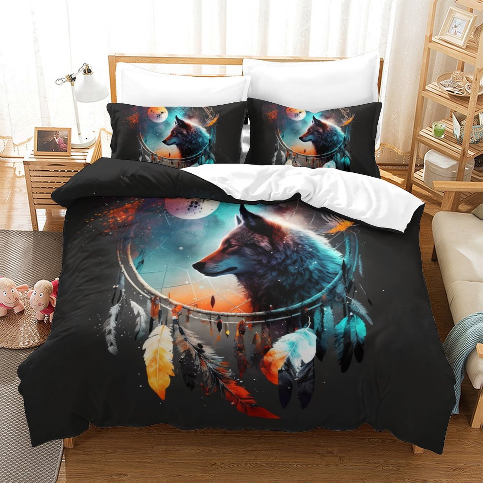 2/3pcs Bedding Set Dream Catcher Wolf Printed Duvet Cover Set Adult ...