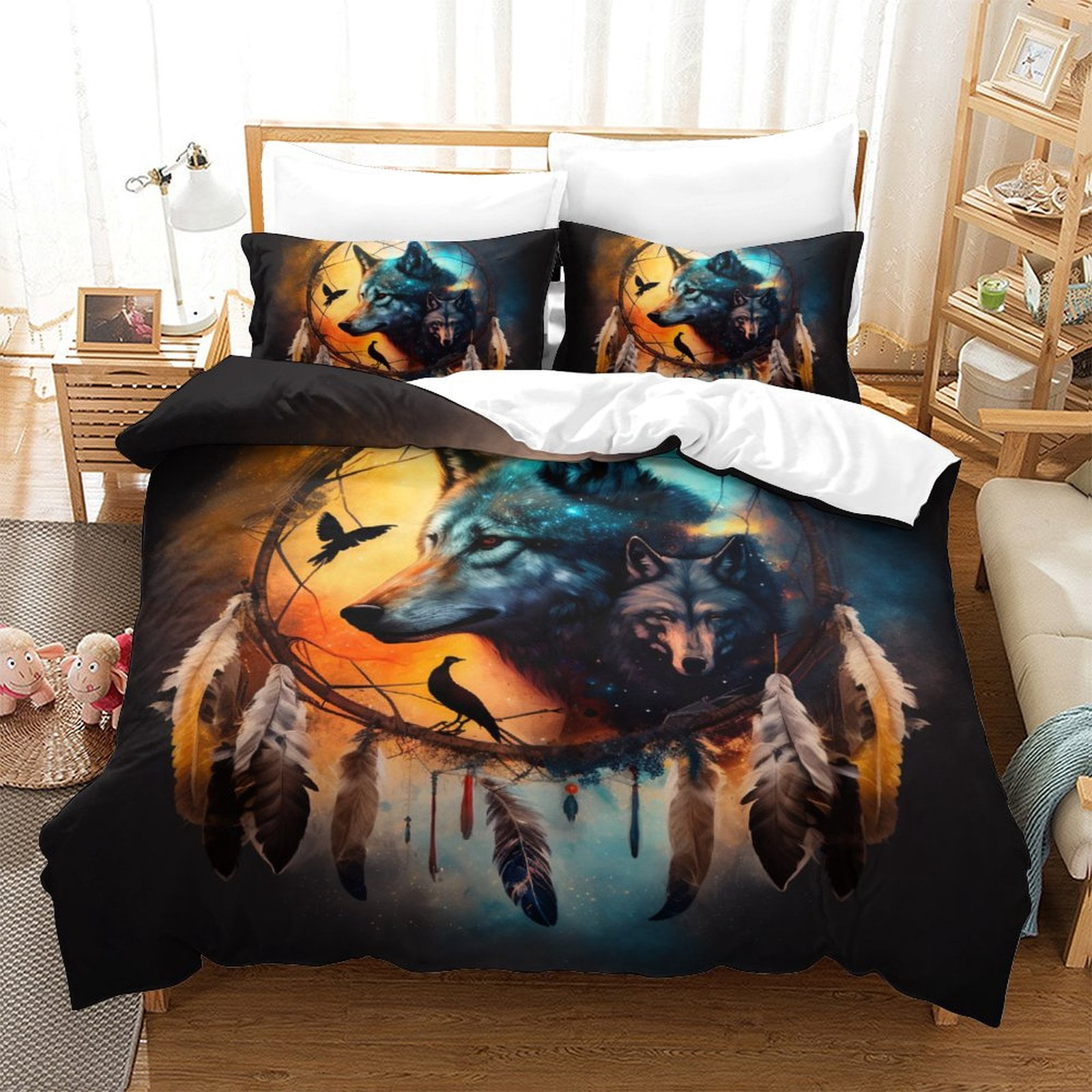 2/3pcs Bedding Set Dream Catcher Wolf Printed Duvet Cover Set Adult ...
