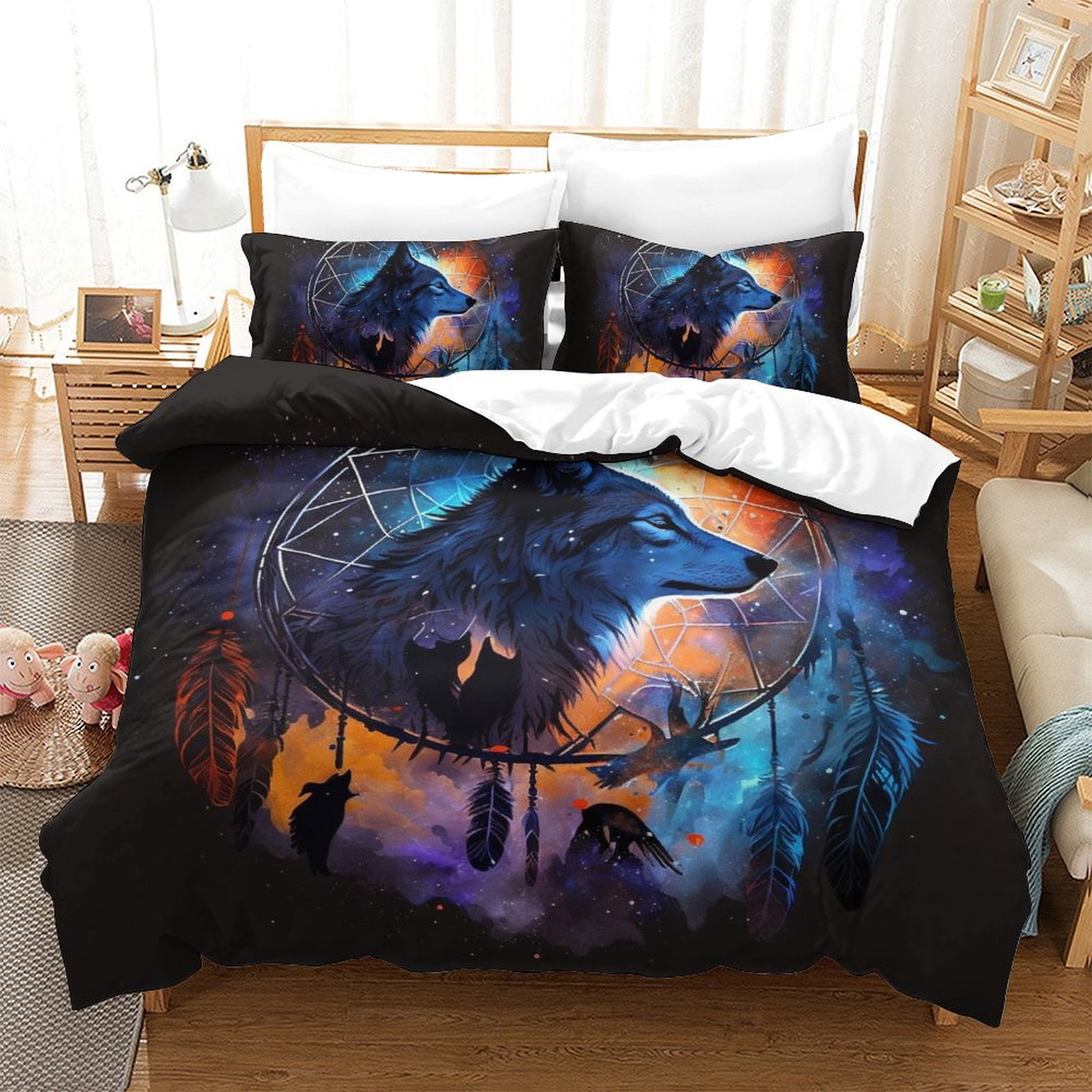 2/3pcs Bedding Set Dream Catcher Wolf Printed Duvet Cover Set Adult ...