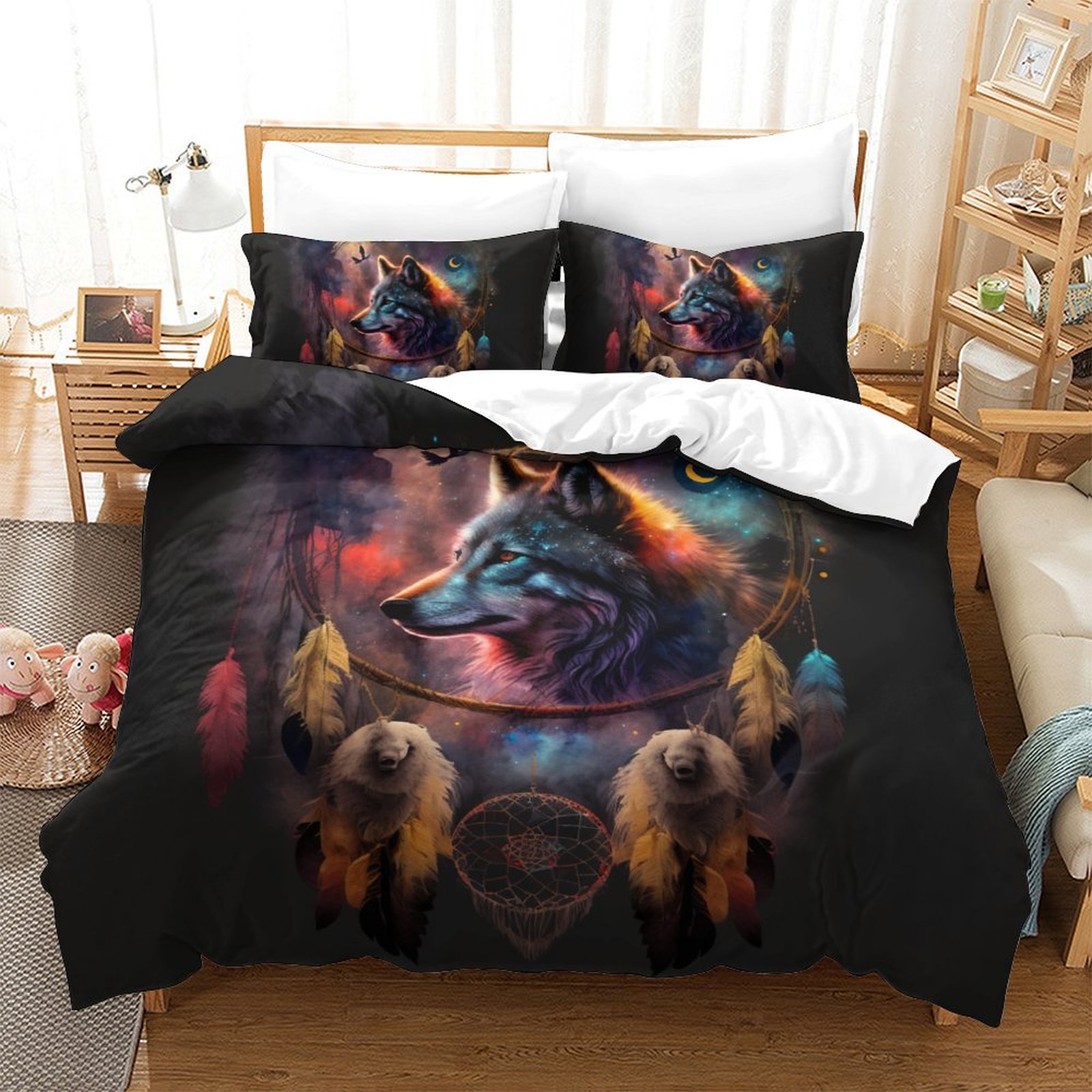 2/3pcs Bedding Set Dream Catcher Wolf Printed Duvet Cover Set Adult ...